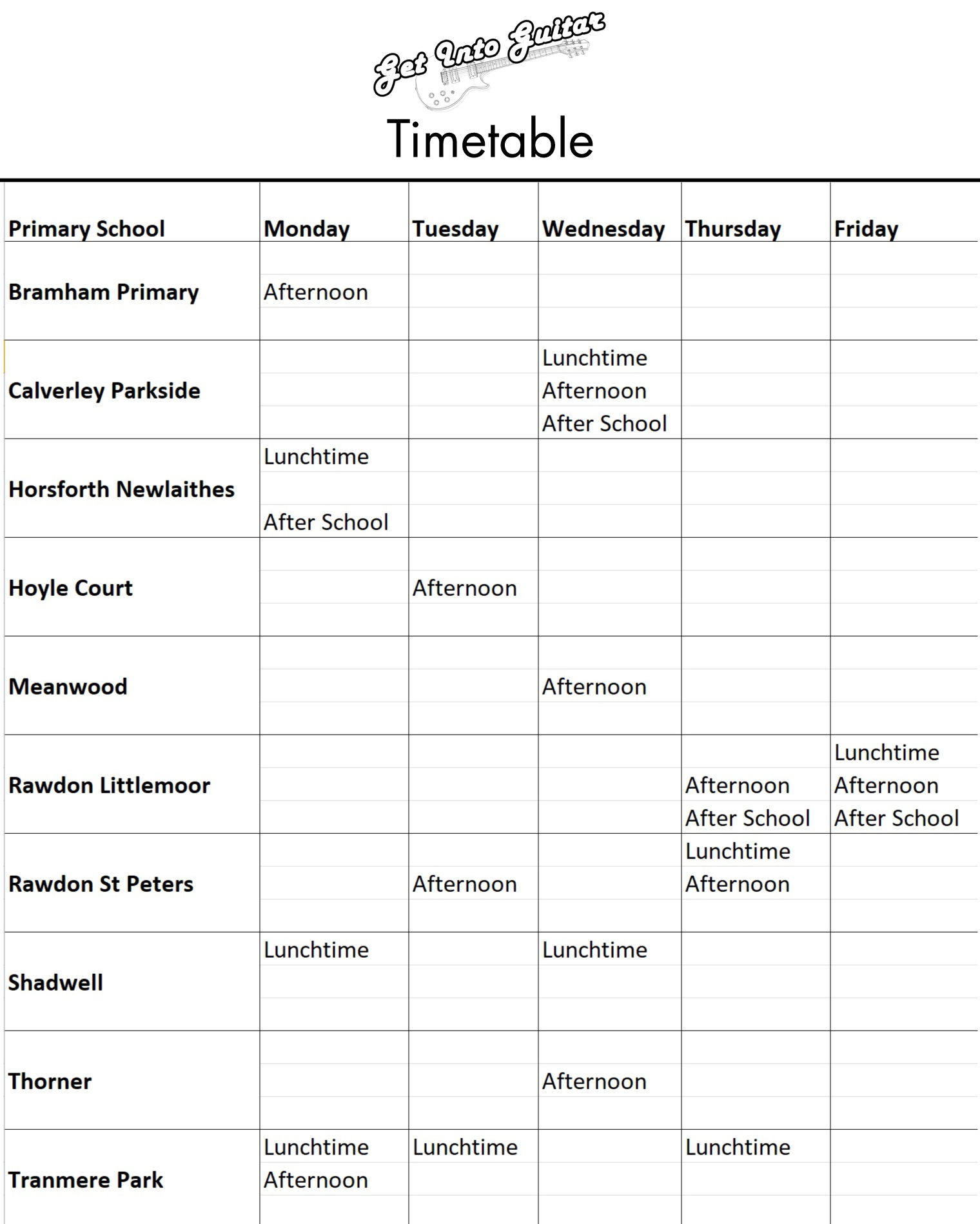 Timetable – Get Into Guitar